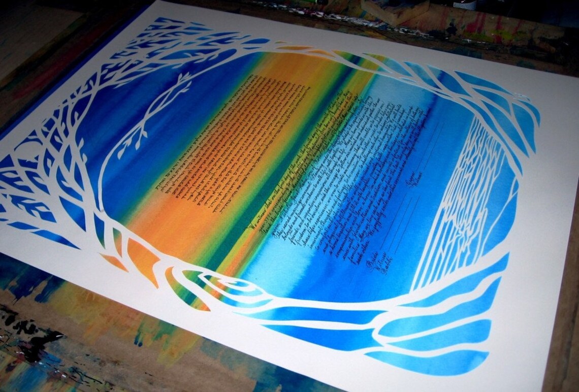 Papercut Artwork Ketubah Seashore Sunset Calligraphy | Etsy