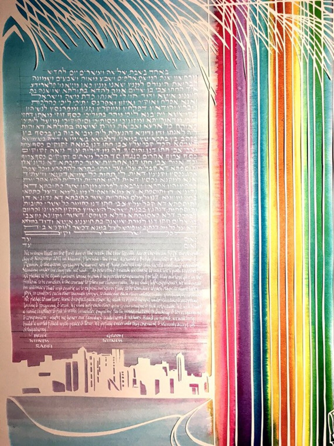 Miami Colors Papercut Ketubah Wedding Art Hand Lettering | Etsy
