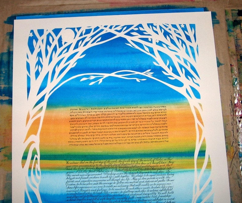 Papercut Artwork Ketubah Seashore Sunset Calligraphy - Etsy