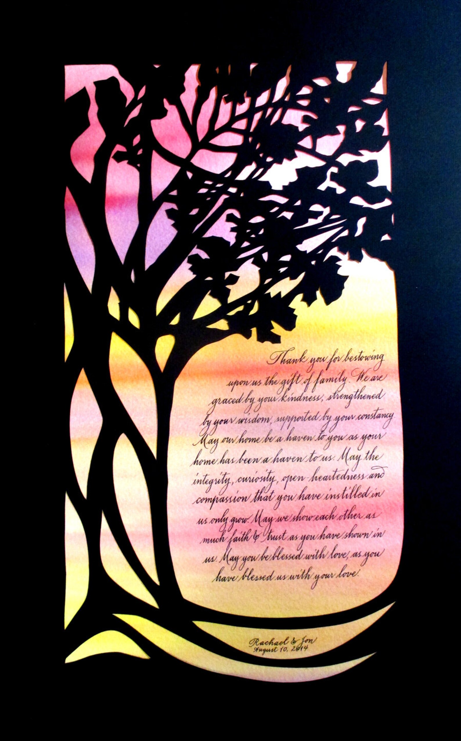 Sunrise Through the Oaks Papercut Ketubah Silhouette | Etsy