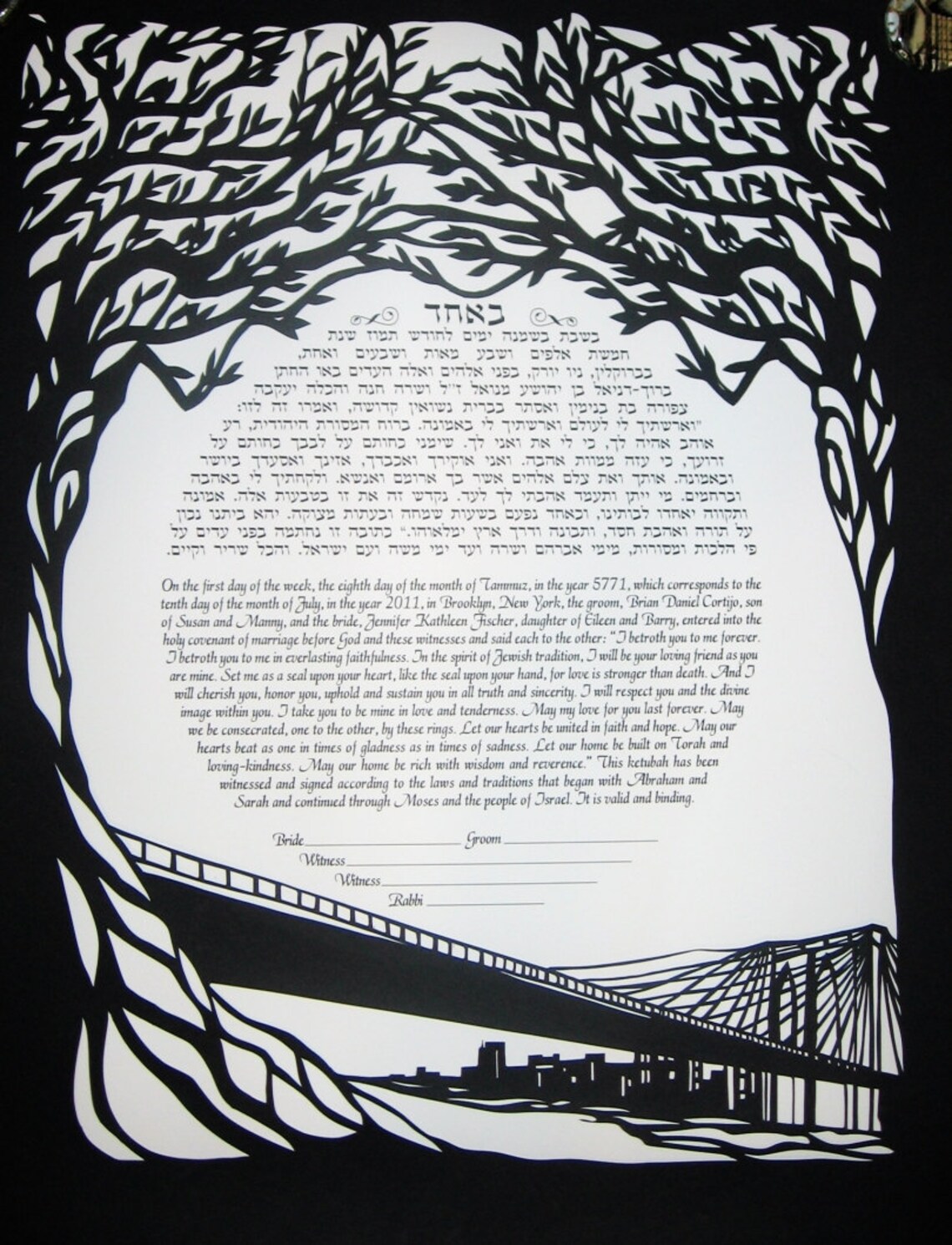 Brooklyn Bridge Papercut ONLY Overlay for Printed Ketubah - Etsy