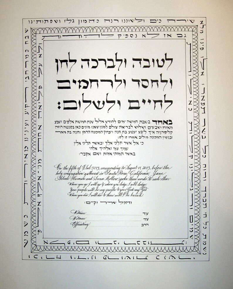 Text and Blessing Ketubah With Text Border Decoration - Etsy Canada