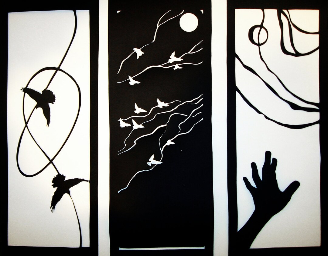 Triptych - 3 Spring Notations on Bipeds - Papercut Artwork in Black and ...
