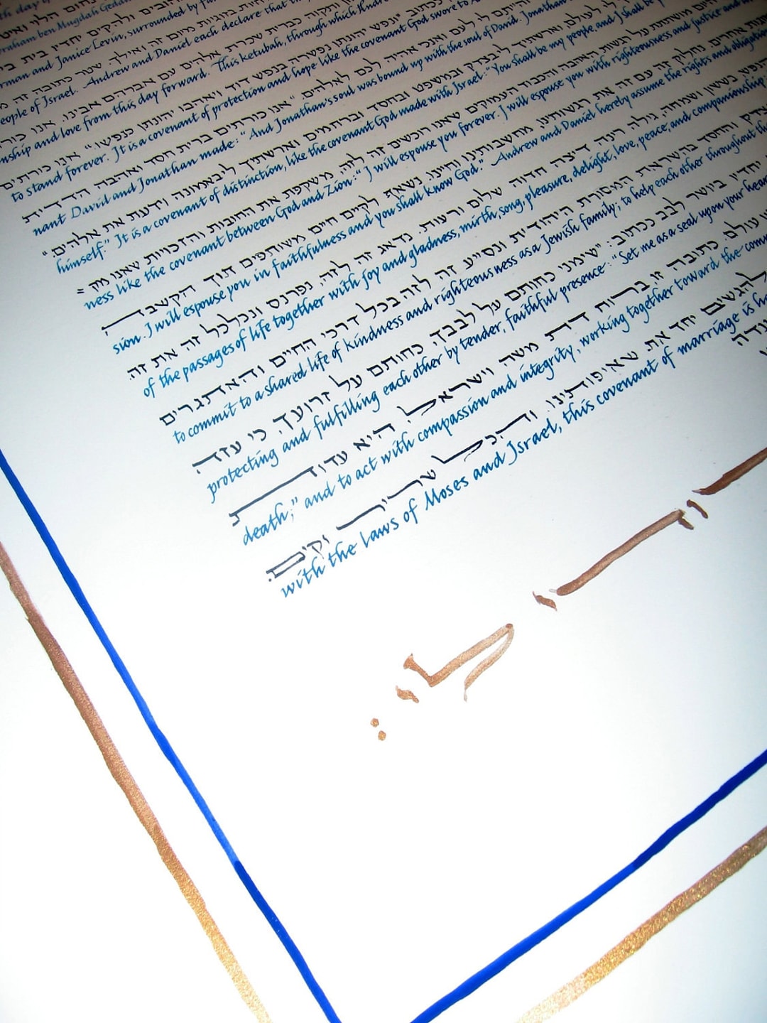 All Hand Lettered Text With Gold and Blue Border - Ketubah ...