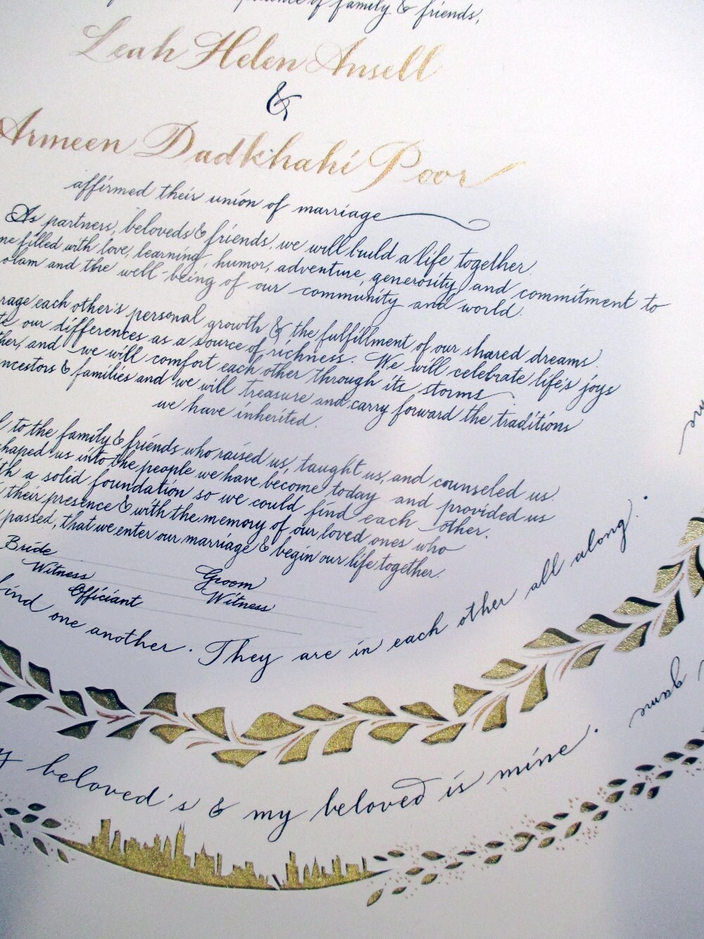 Circle Text Ketubah Gold Ginkgo and Eucalyptus Leaves Hand - Etsy