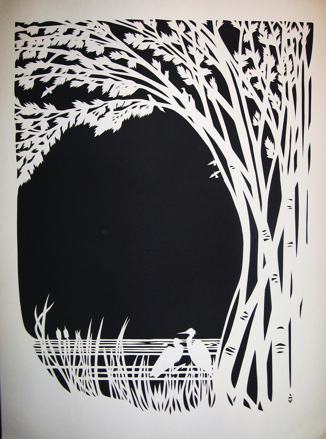 Papercut Artwork - Birches and Birds - Etsy
