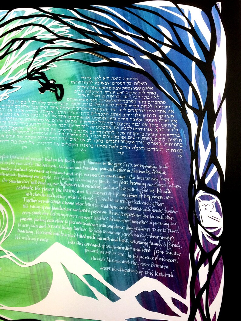 Alaskan Aurora Papercut Ketubah - Handcut Multilayer Artwork - Hebrew ...