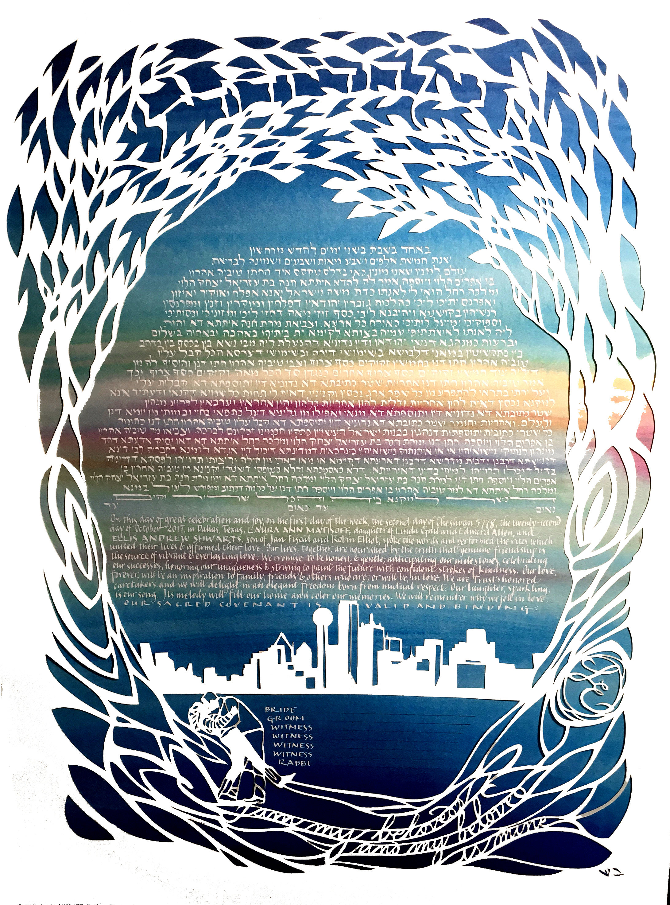 Dallas Skyline Papercut Ketubah Hand Lettering - Wedding Artwork ...