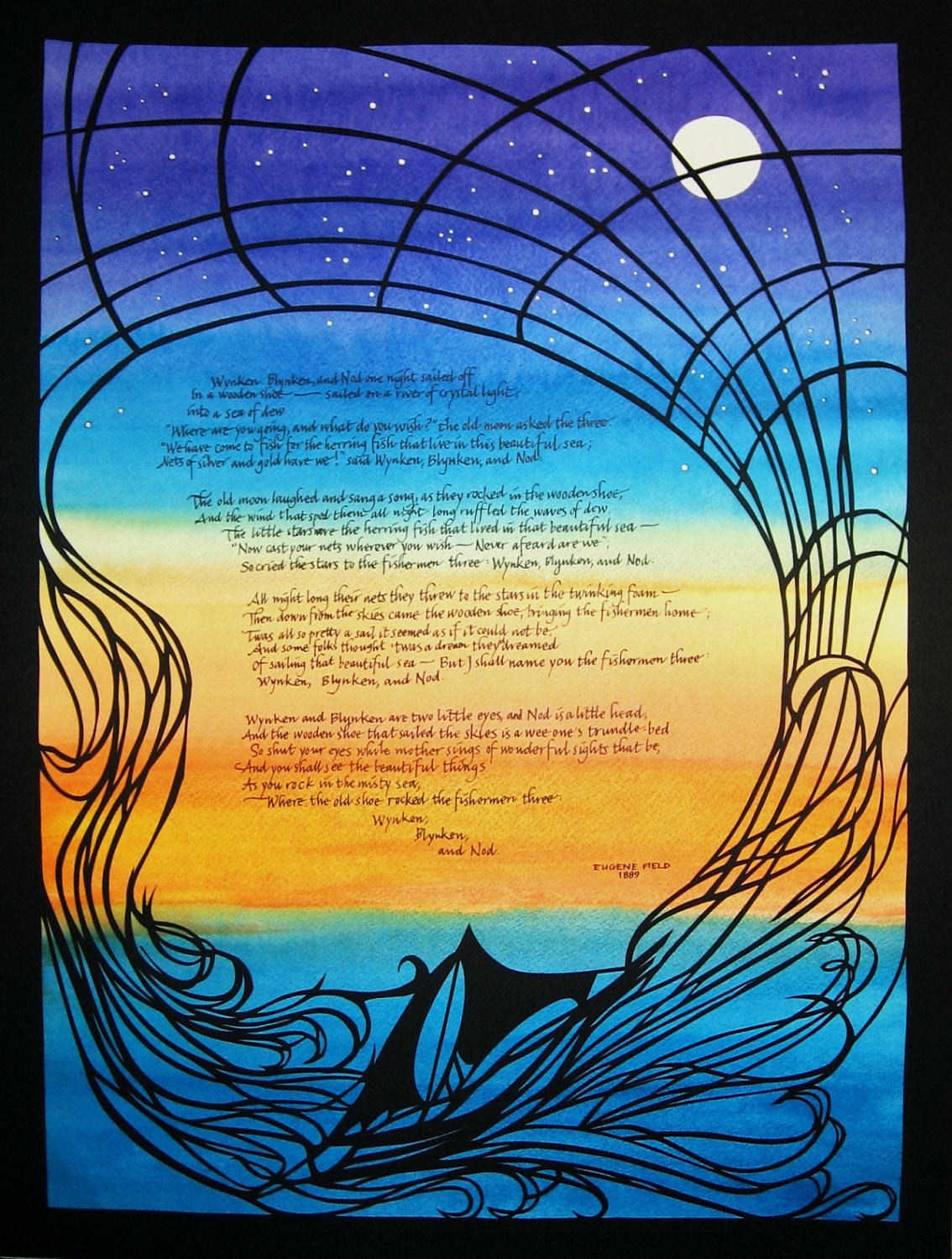Childrens Poem - Wynken Blynken and Nod - Papercut Artwork Painting and ...