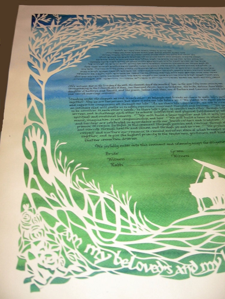Piano Rhapsody in the Meadow Papercut Ketubah Blue Sky Green - Etsy