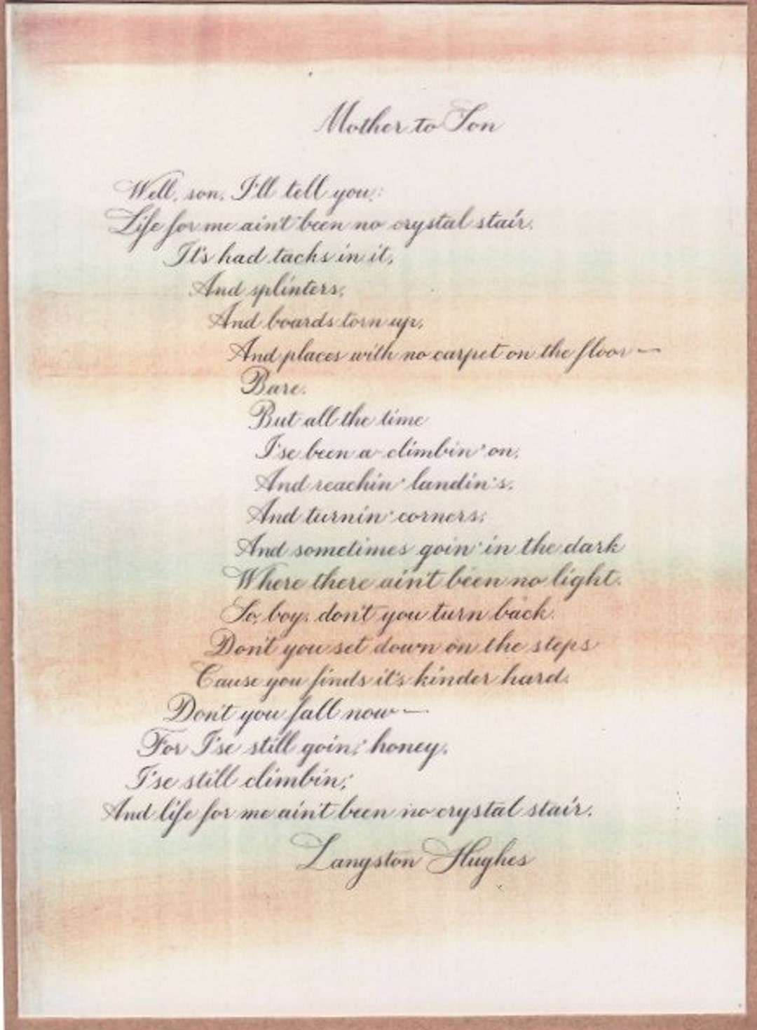 Mother to Son by Langston Hughes - Card - Etsy