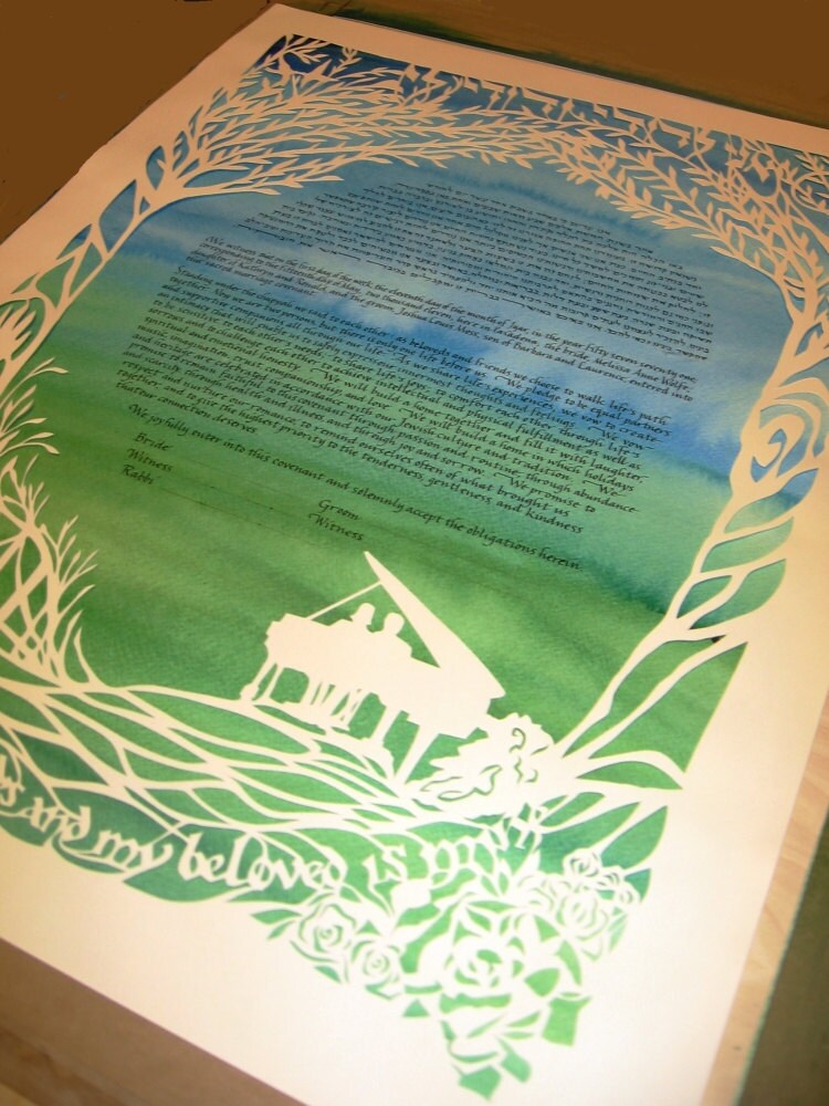 Piano Rhapsody in the Meadow Papercut Ketubah Blue Sky Green - Etsy
