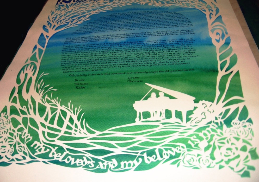 Piano Rhapsody in the Meadow Papercut Ketubah Blue Sky Green - Etsy