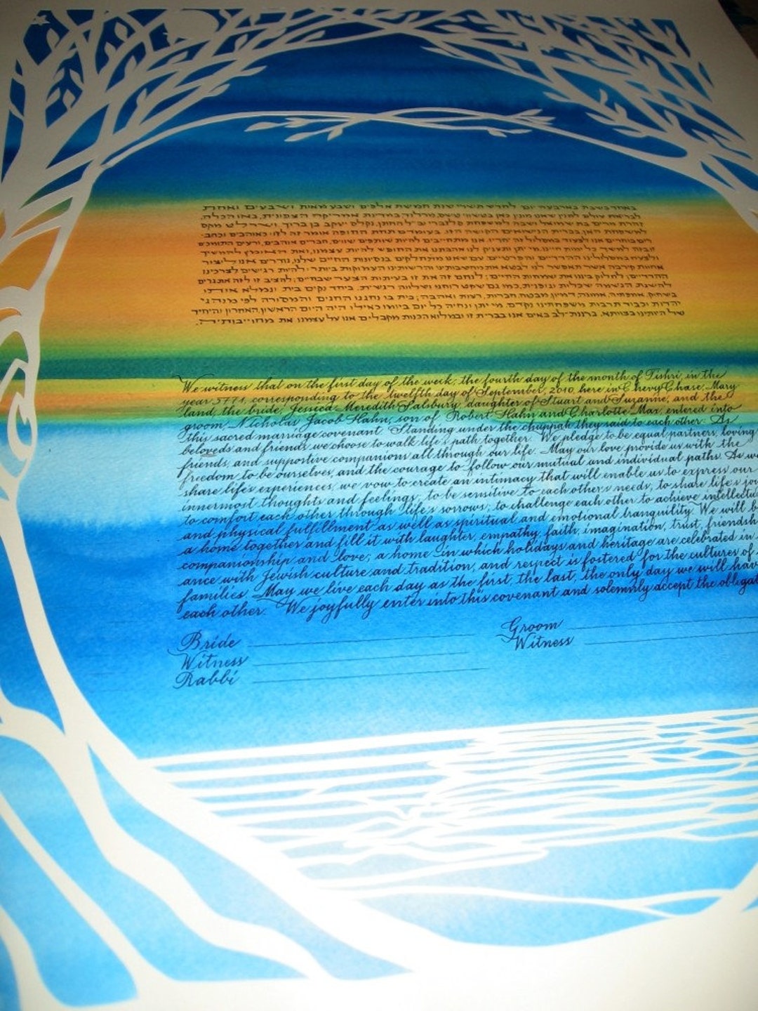 Papercut Artwork Ketubah - Seashore Sunset - Calligraphy - Etsy