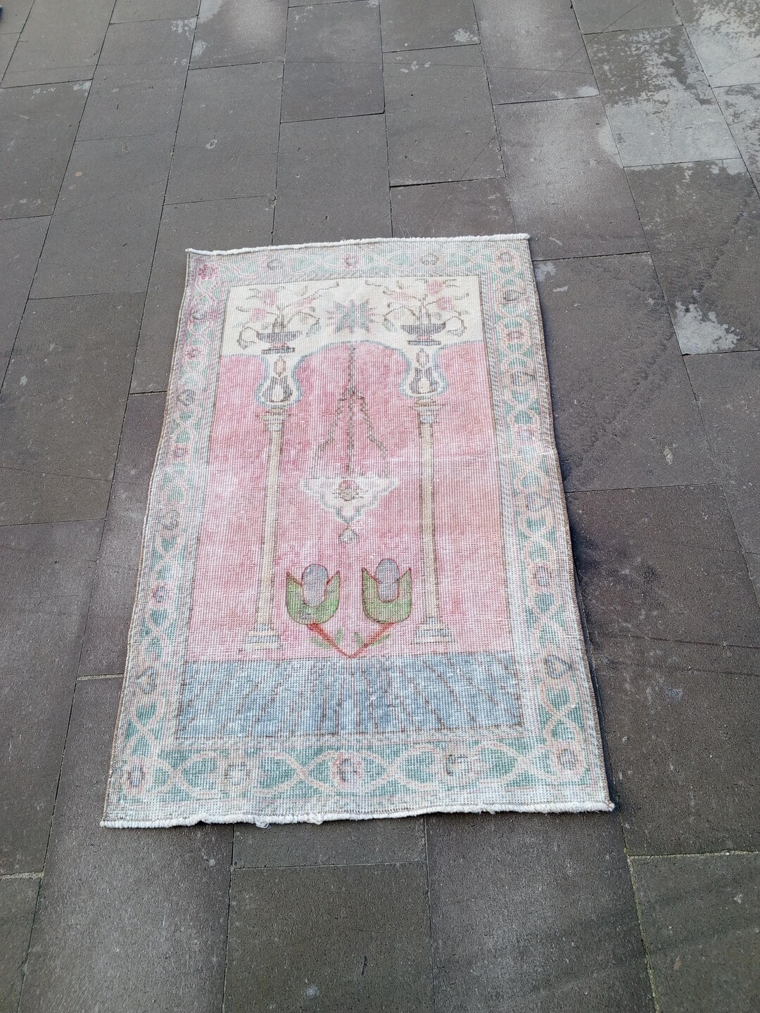 3x4 Rug, Vintage Antique Carpet, Small Handmade Floral Oushak Rug. 2 ...