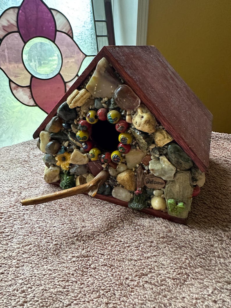 Unique River Rock Mosaic Birdhouse, Rustic Home Gift, Functional - Etsy