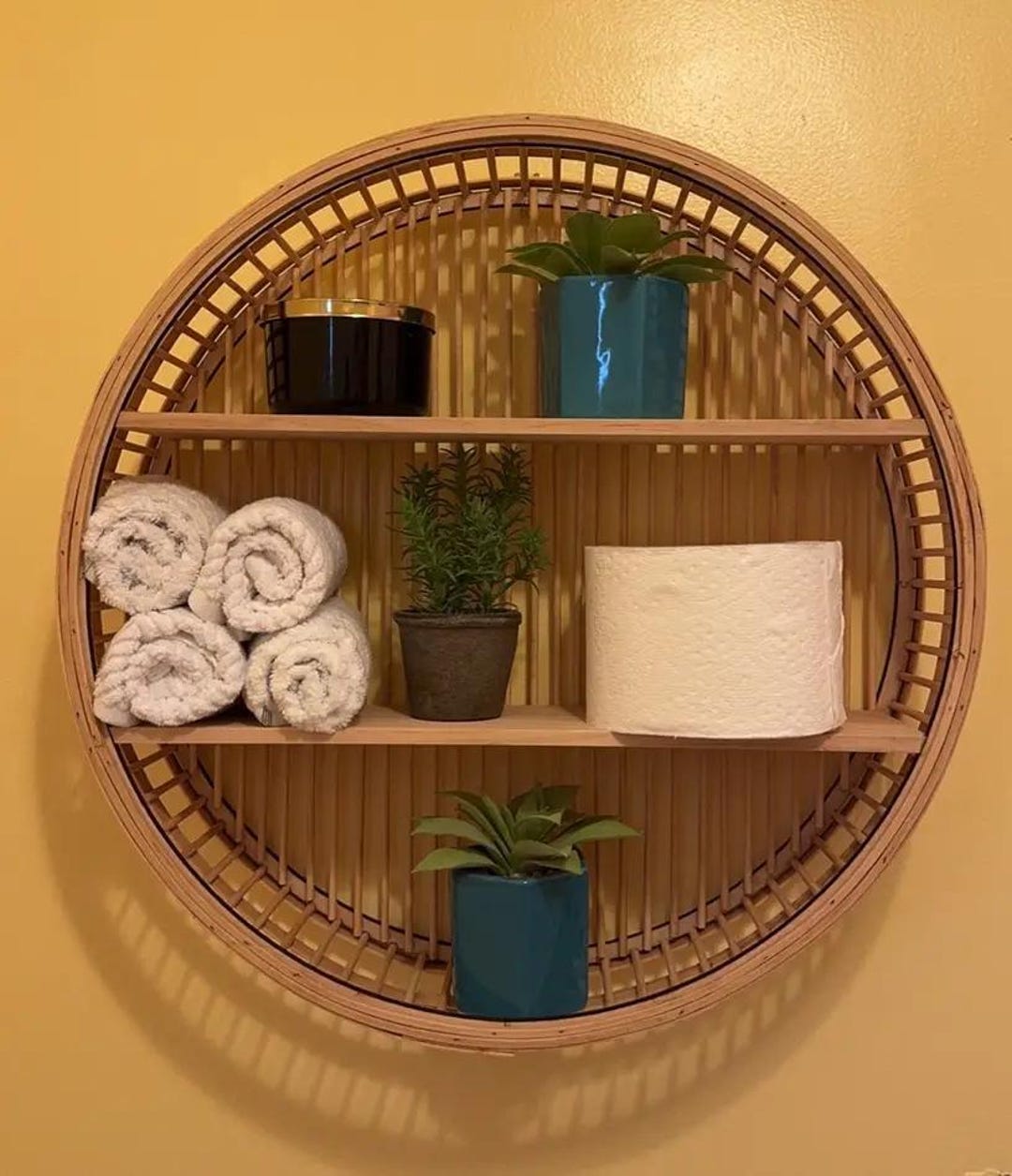 Round Bamboo Wall Shelf – Rustic Handmade, Multi-tiered Retro Design ...