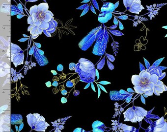 Sakura Fabric Japanese Large Floral on Navy Blue Timeless Treasures ...