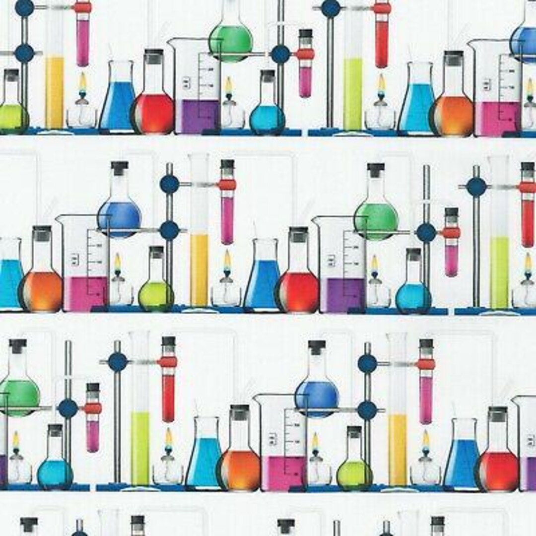 Science Fair 2 Fabric - Digital Chemistry Glassware White - Robert ...