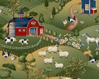 Farm Scene Fabric | Etsy