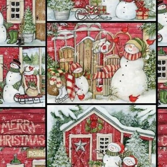 Christmas Fabric Springs Susan Winget Santa's Lodge | Etsy