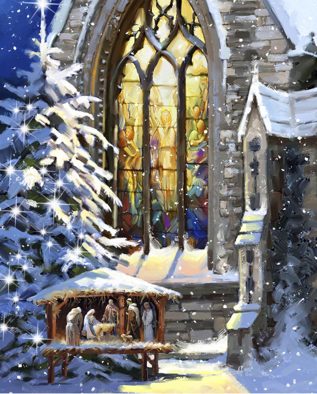 35 Fabric Panel David Textiles Digital Christmas Manger Church Scene ...