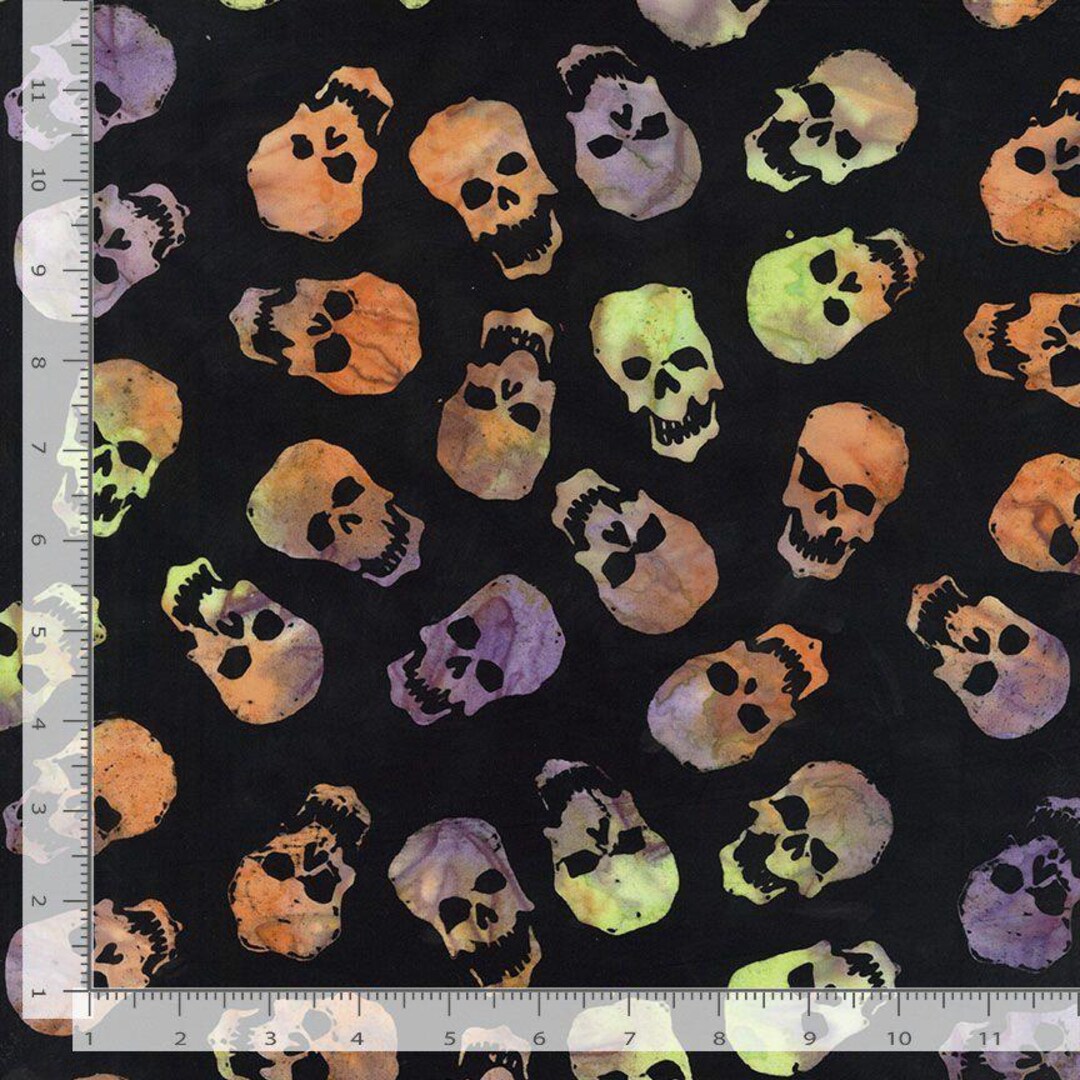 Tonga Batik Fabric | Haunted Scary Skull Green Purple | Timeless ...