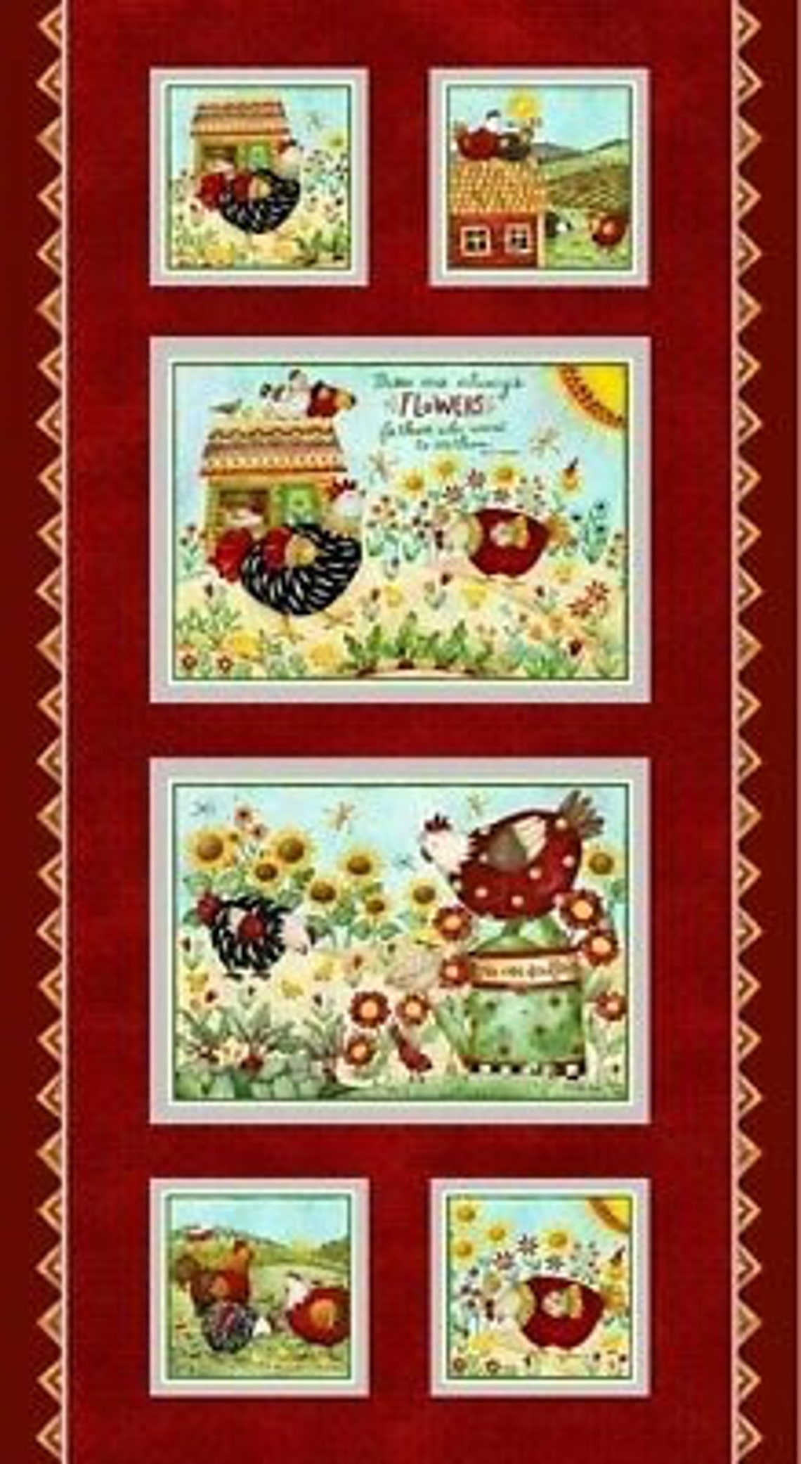 24 Fabric Panel Henry Glass All Cooped up Country Chicken Wallhanging ...