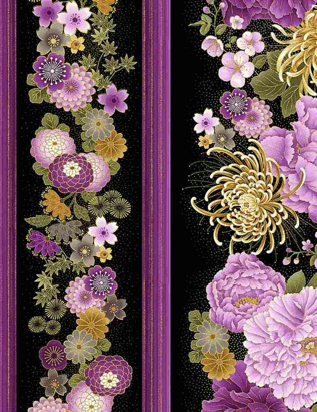 Fleur Fabric Majestic Gold Purple Floral Stripe Timeless Treasures YARD ...