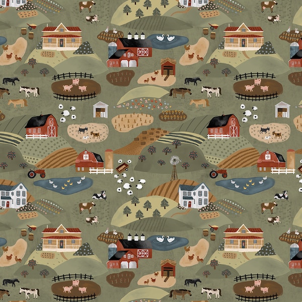 Farm Field Scene Fabric - Etsy