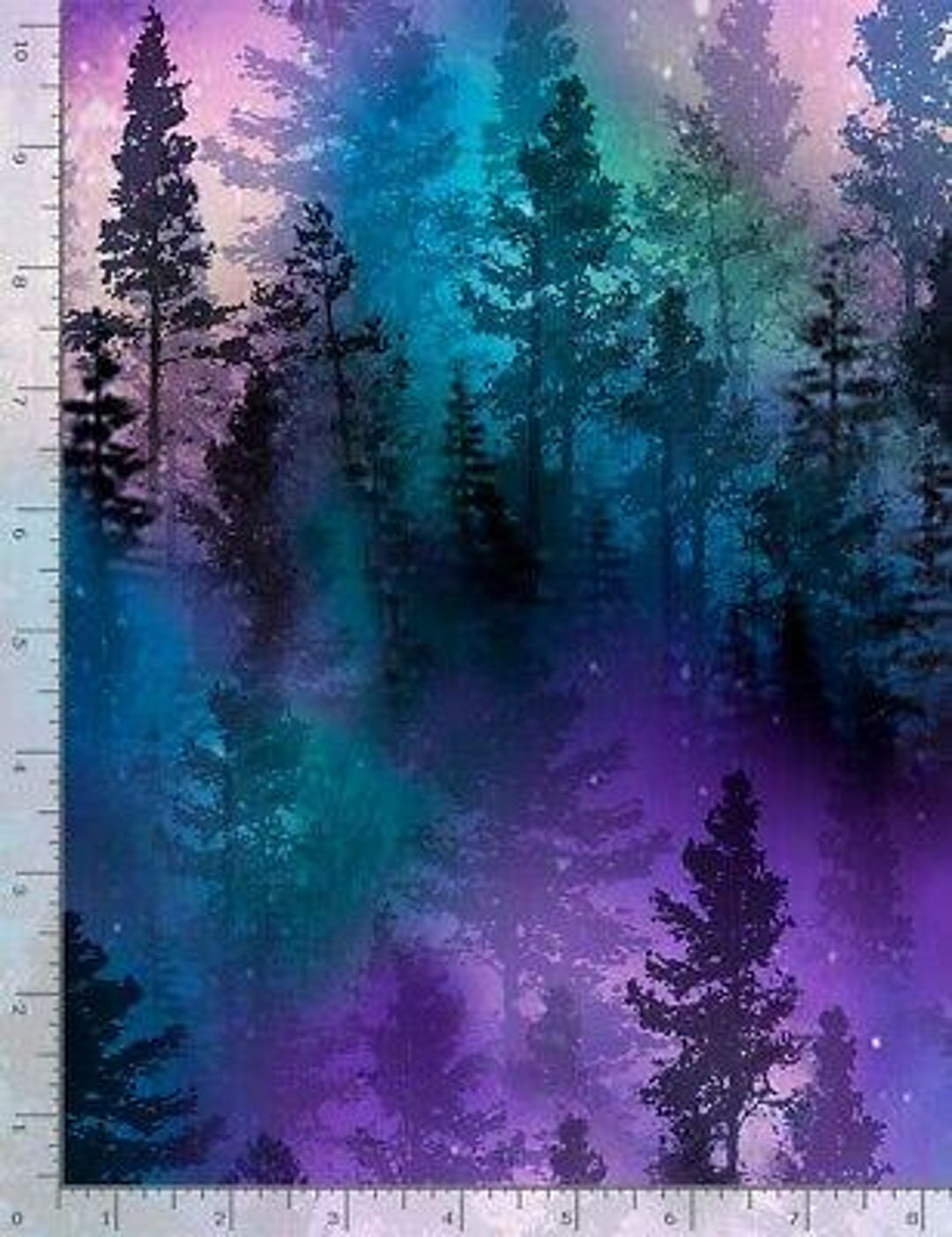Aurora Fabric - Purple & Blue Tree Forest Silhouette - Timeless ...