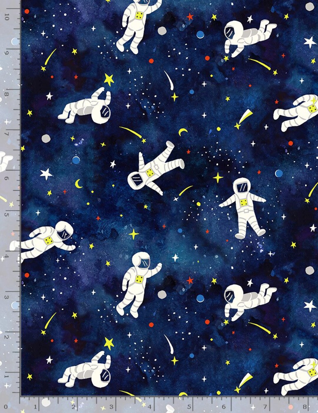 Space Fabric Digital Astronaut Planet Star Toss Blue Timeless Treasures ...