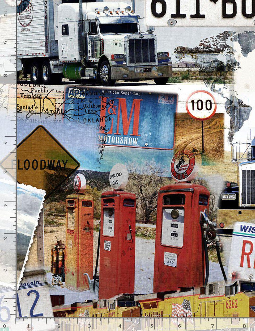 Travel Fabric | Digital Route 66 Collage | Timeless Treasures YARD - Etsy