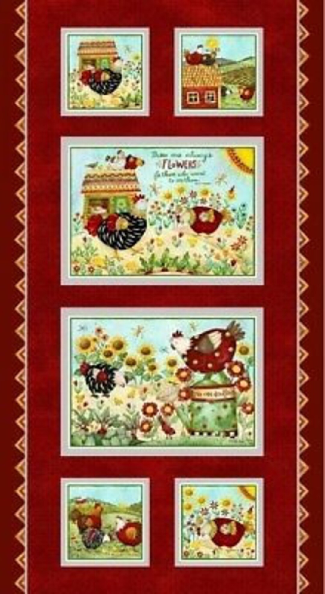 24 Fabric Panel Henry Glass All Cooped up Country Chicken Wallhanging ...
