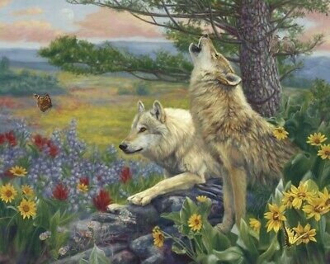 35 Fabric Panel David Textiles Digital Wolves & Spring - Etsy