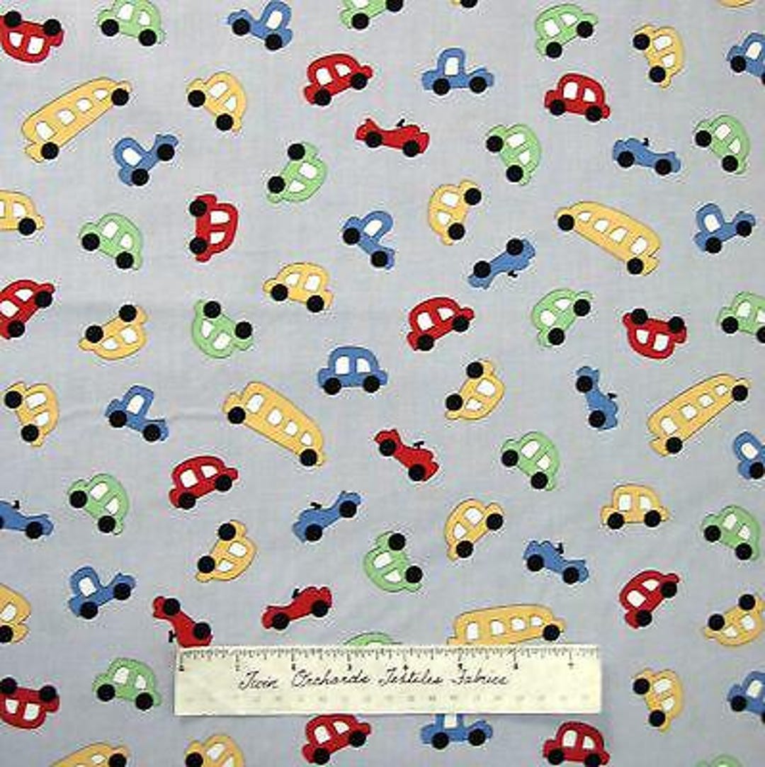 Nursery Baby Fabric - Vintage Play Toy Car Toss Gray - Red Rooster YARD ...
