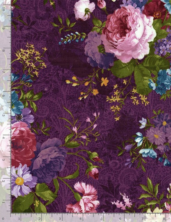 Floral Fabric Masterpiece Flower Bouquet Purple Timeless - Etsy