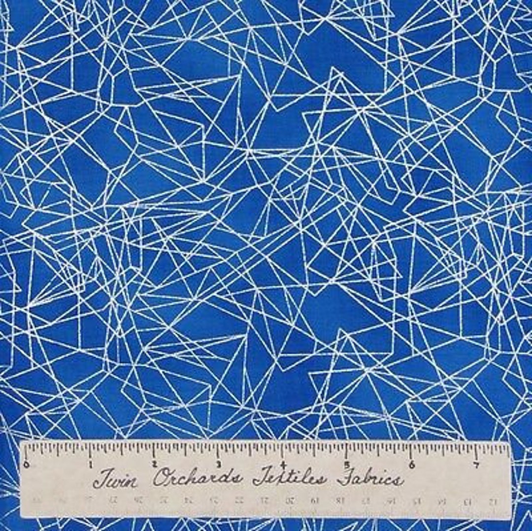 Lux Metallic Fabric Silver Line Designs on Dark Blue - Etsy