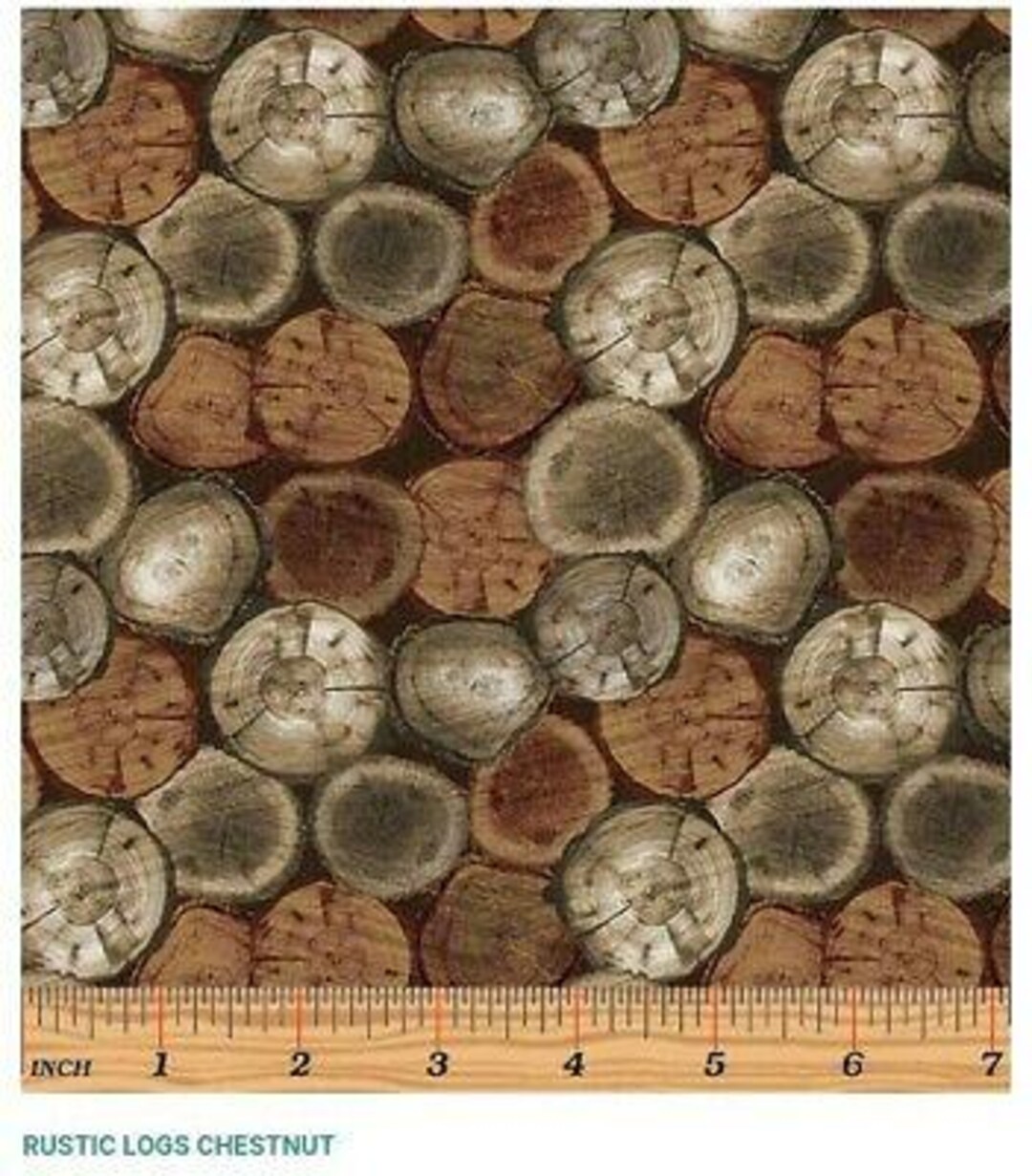 Rustic Lodge Fabric - Tree Ring Trunks Brown Chestnut - Benartex Kanvas ...