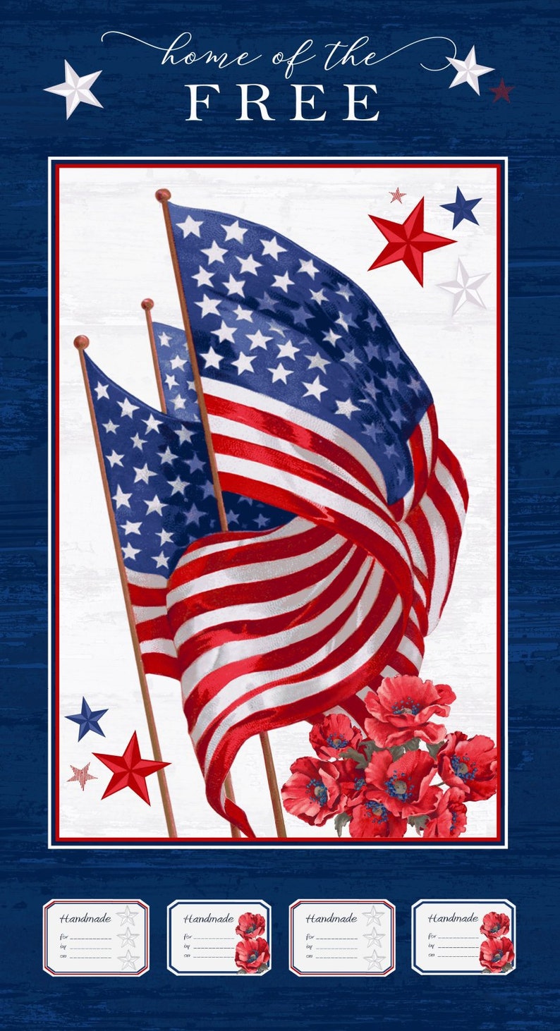 24 Fabric Panel Henry Glass Liberty for All American Flag & Quilt Tag ...