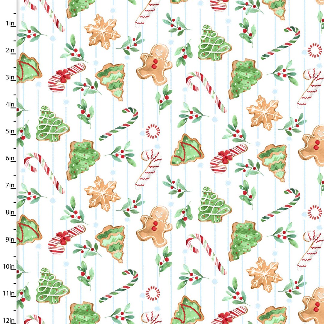 Christmas Fabric | Gingerneering Gingerbread Cookie Toss White | 3 ...