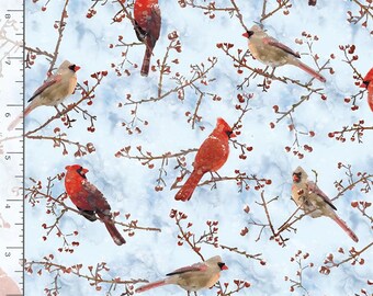 Cardinals Cotton Fabric, Red Cardinal Christmas Deborah Edwards ...