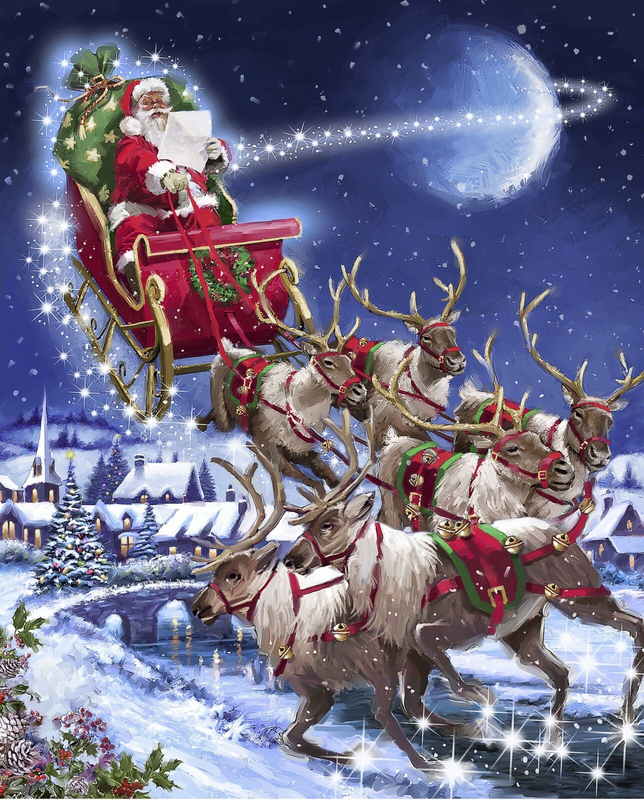 35 Fabric Panel David Textiles Digital Christmas Santa Claus Reindeer ...