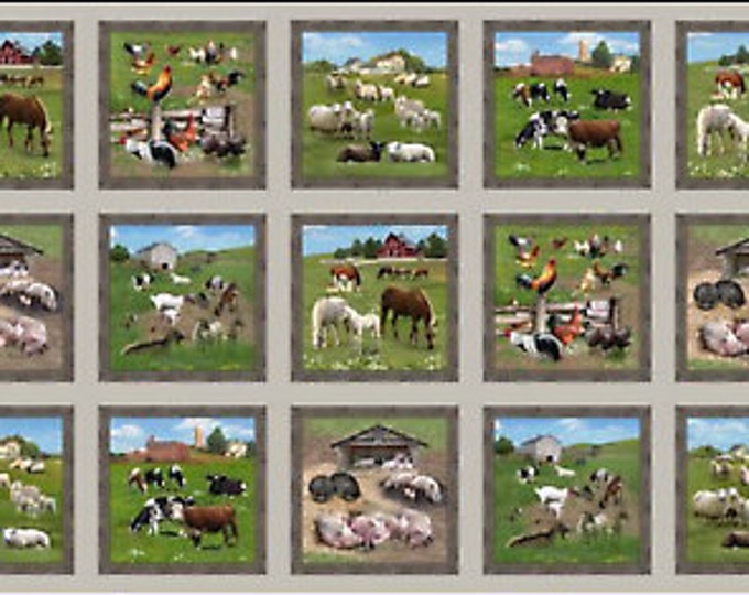 Farm Fabric Panel, Red Barn, Farm Animals, Wilmington Prints Country ...