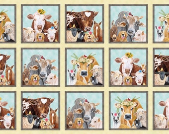 23 Fabric Panel Elizabeth's Studio Farm Animals Sheep Pig Cow Blocks ...