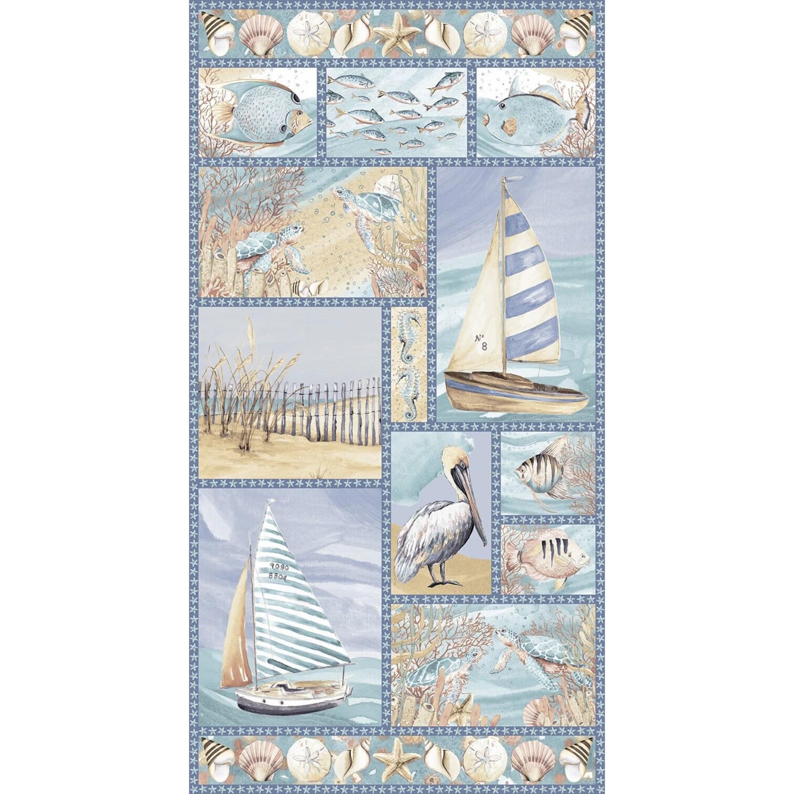 23" Fabric Panel | Blank Ocean Oasis Nautical Sailboat Bird Beach Block ...