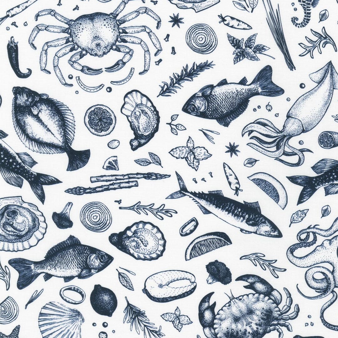 Nautical Fabric | Catch of Day Octopus Fish Lobster Blue | Robert ...