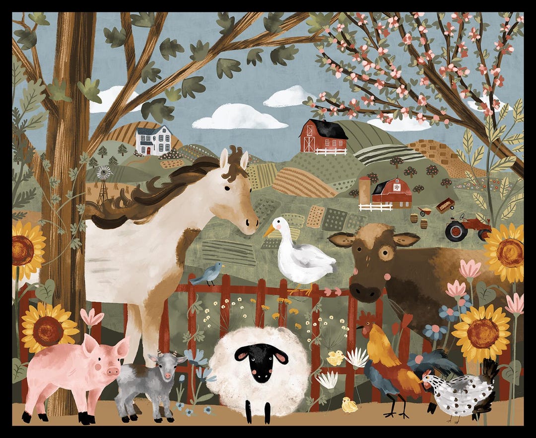 35" Fabric Panel | Blank Farm Country Animal Barn Farm Scene - Etsy