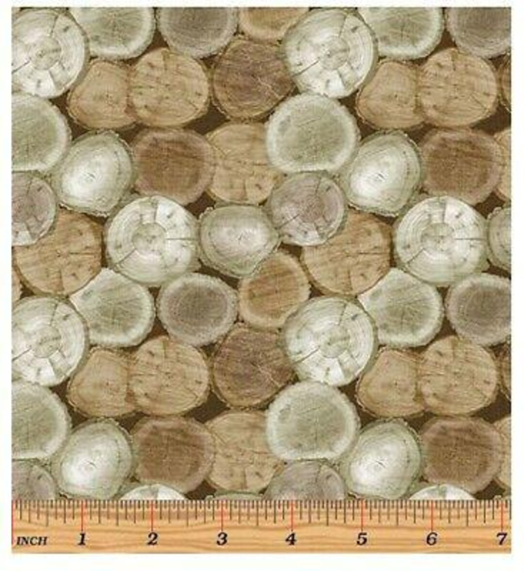 Rustic Lodge Fabric - Tree Ring Trunks Beige Oak - Benartex Kanvas YARD ...