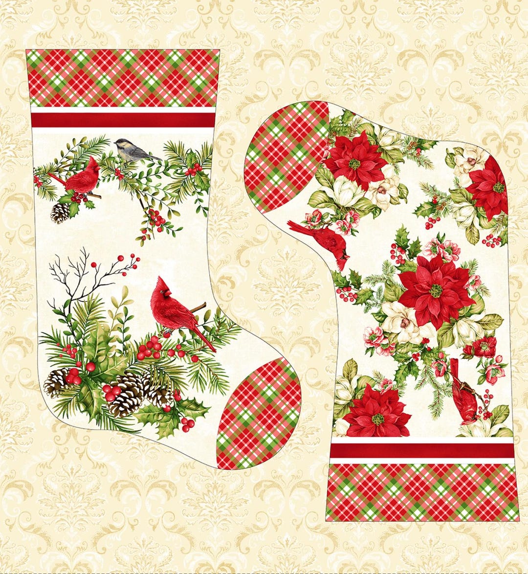 24" Fabric Panel | Studio E Xmas Holly Berry Park Cardinal Chickadee ...